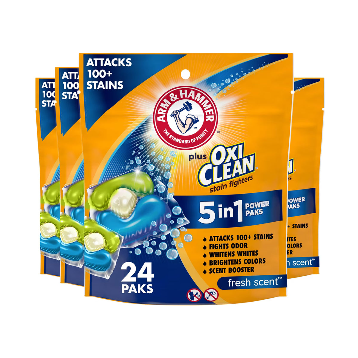 Arm & Hammer OxiClean Power Packs 5-in-1 Laundry Detergent Pacs 24 Ct ...