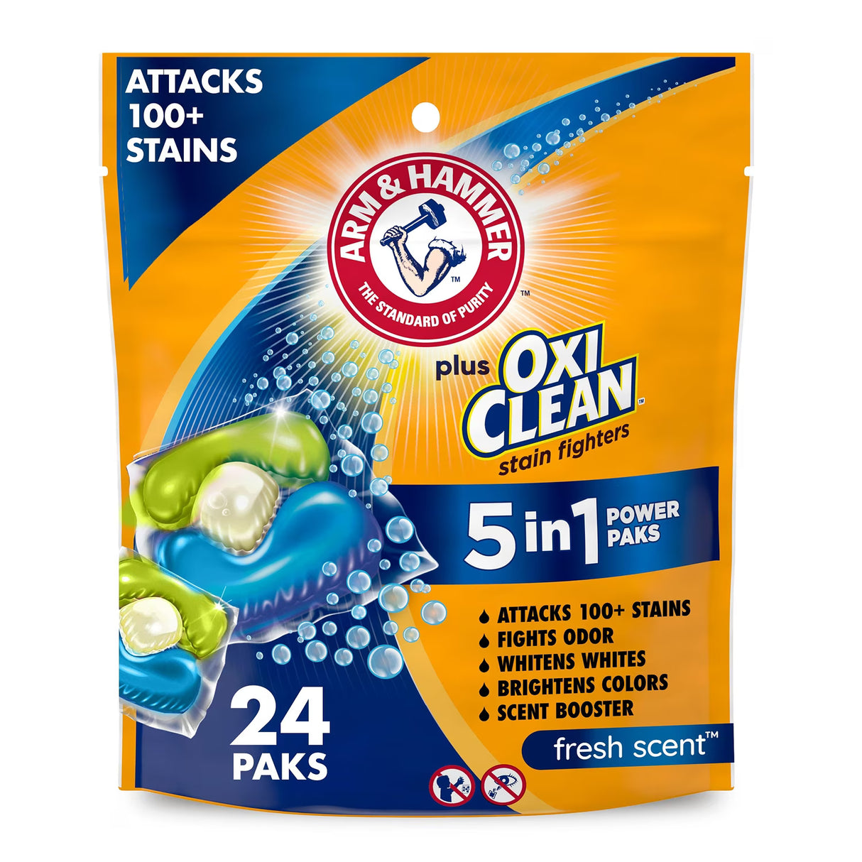 Arm & Hammer OxiClean Power Packs 5-in-1 Laundry Detergent Pacs 24 Ct ...