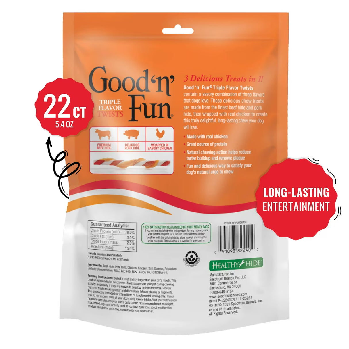 Good ‘n’ Fun Twists Dog Chews, Triple Flavor - 22 Ct - 7 Pack ...