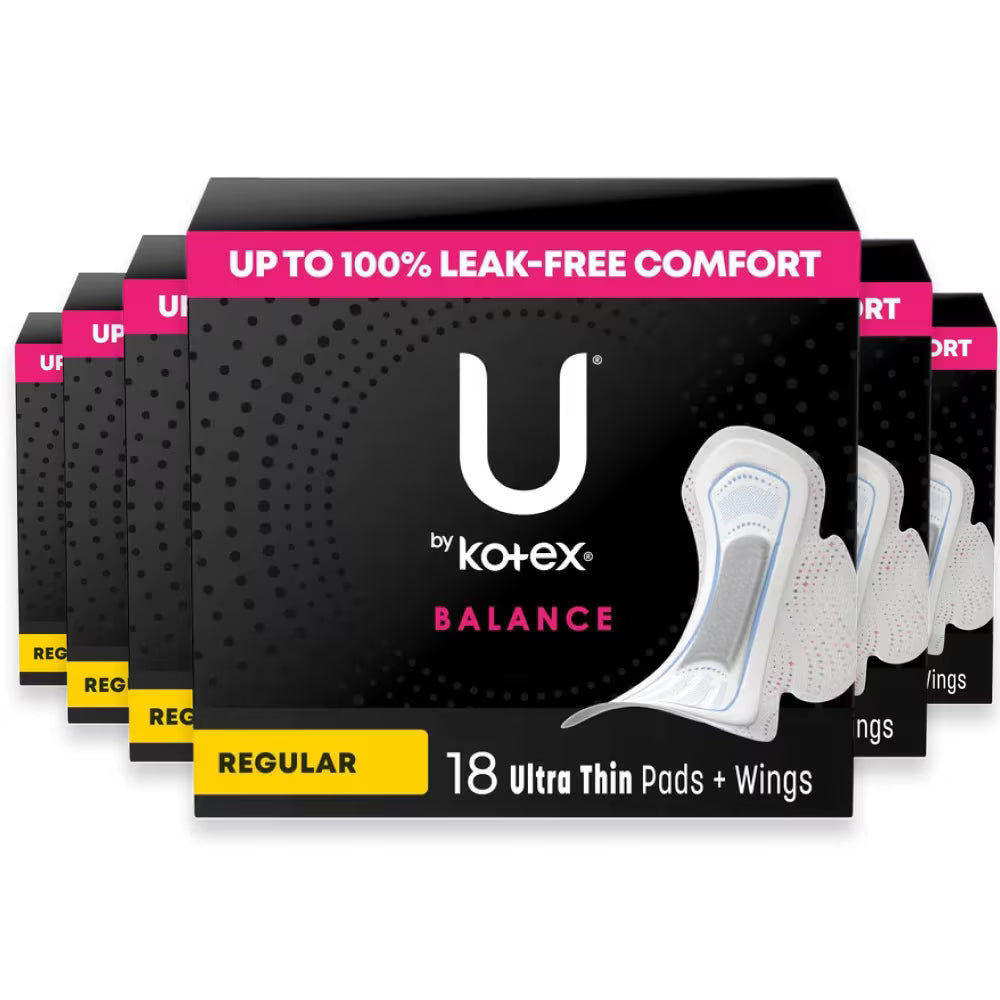 U by Kotex Balance Ultra Thin Maxi Pads with Wings - 18 Ct - 6 Pack ...