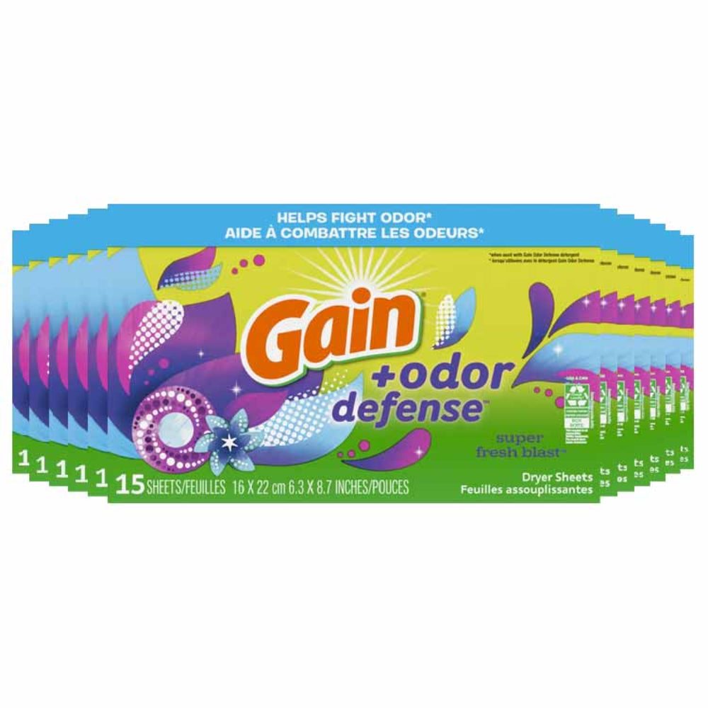 Gain - Odor Defense Dryer Sheets, Super Fresh Blast Scent - 15ct - 15 ...
